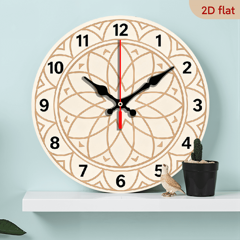 2D Flat 1pc 10Inch Wooden Round Mandala Wall Clock with Beige Golden ...