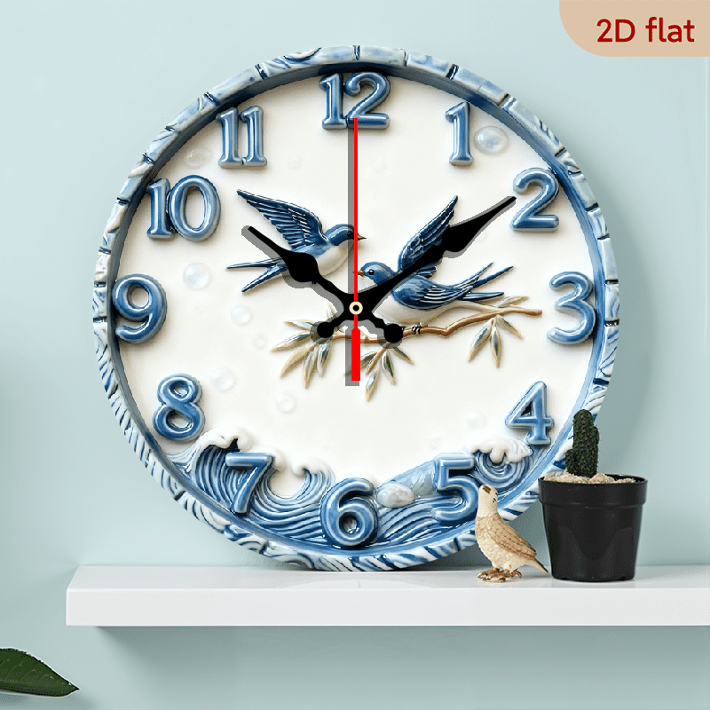 2D Flat 1pc 10Inch Wooden Round Silent Non-Ticking Wall Clock with ...