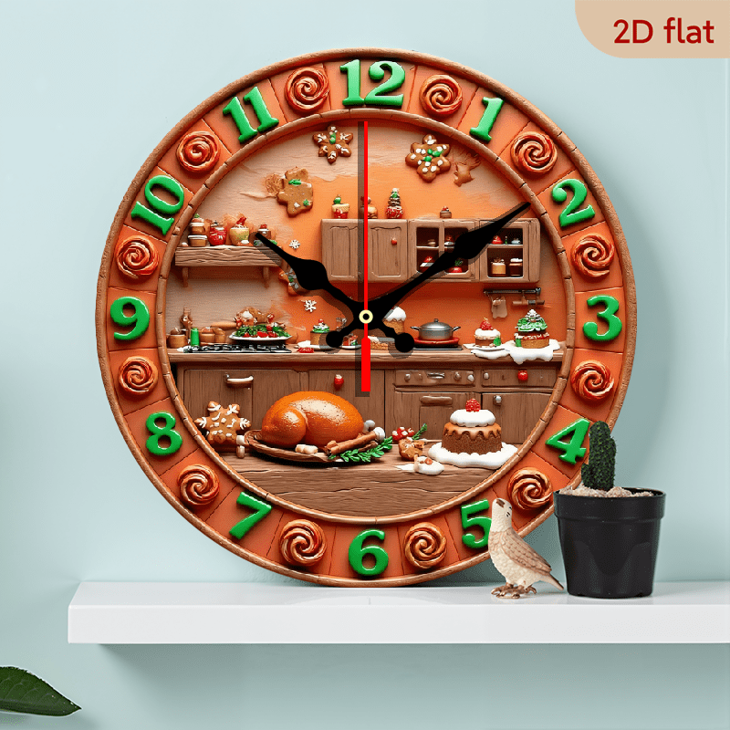 2D Flat 1pc 10Inch Wooden Round Wall Clock with Silent Non-Ticking ...
