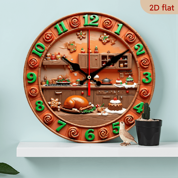 2D Flat 1pc 10Inch Wooden Round Wall Clock with Silent Non-Ticking ...