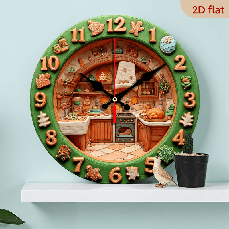 2D Flat 1pc 10Inch Wooden Round Wall Clock with Silent Non-Ticking ...