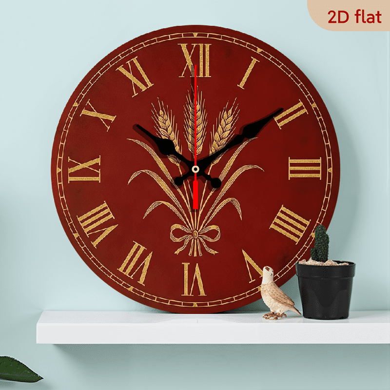2D Flat 1pc 10Inch Wooden Round Wall Clock - Silent Non-Ticking Roman ...