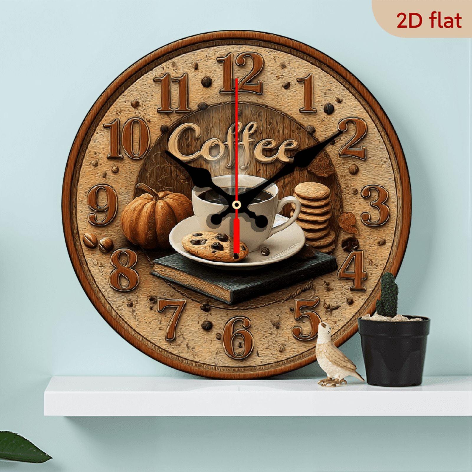 2D Flat 1pc 10Inch Wooden Rustic Farmhouse Coffee Break Wall Clock ...