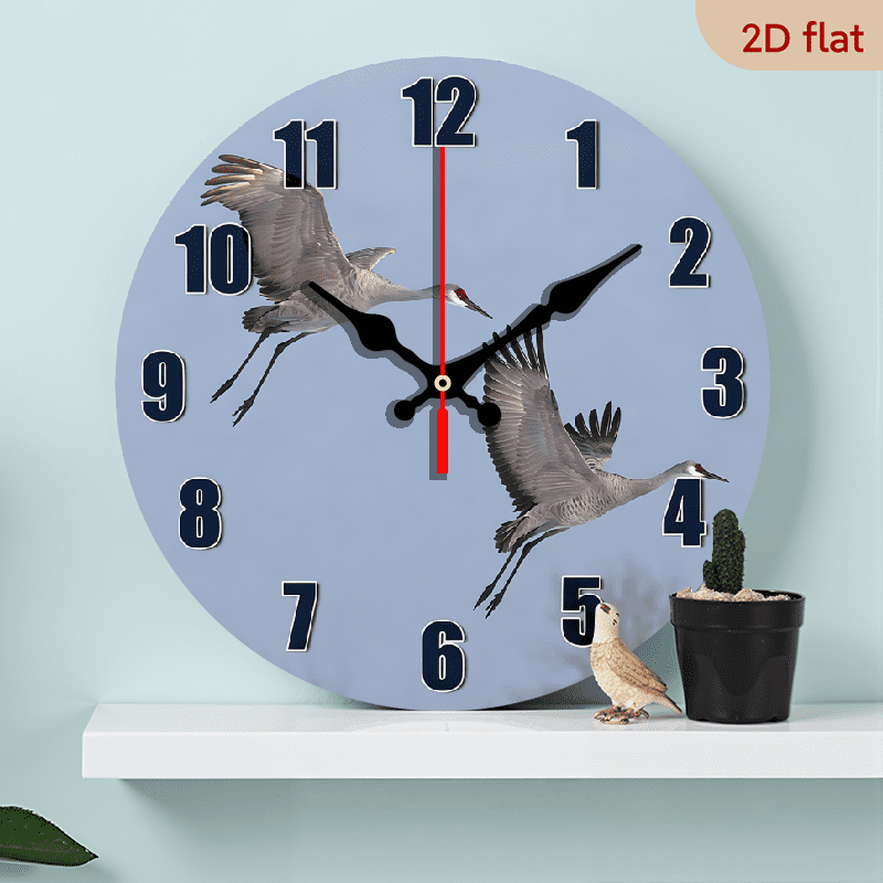 2D Flat 1pc 10Inch Wooden Sandhill Birds Silent Non Ticking Round ...