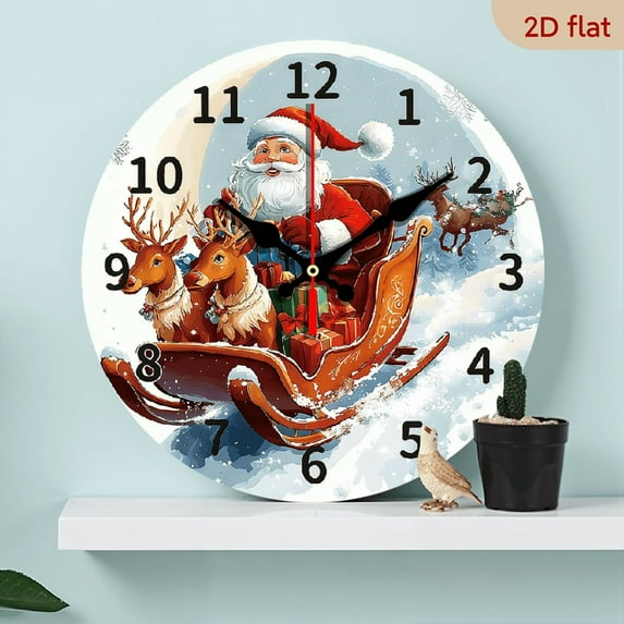 2D Flat 1pc 10Inch Wooden Santa Claus Wall Clock - Silent Quartz ...