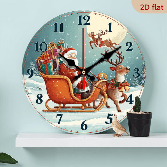 2D Flat 1pc 10Inch Wooden Santa Claus Wall Clock - Silent Quartz ...