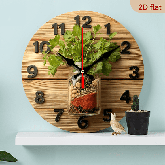 2D Flat 1pc 10Inch Wooden Shaped Wall Clock with Face Large Black Hands ...