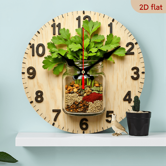 2D Flat 1pc 10Inch Wooden Shaped Wall Clock with Face Large Black ...