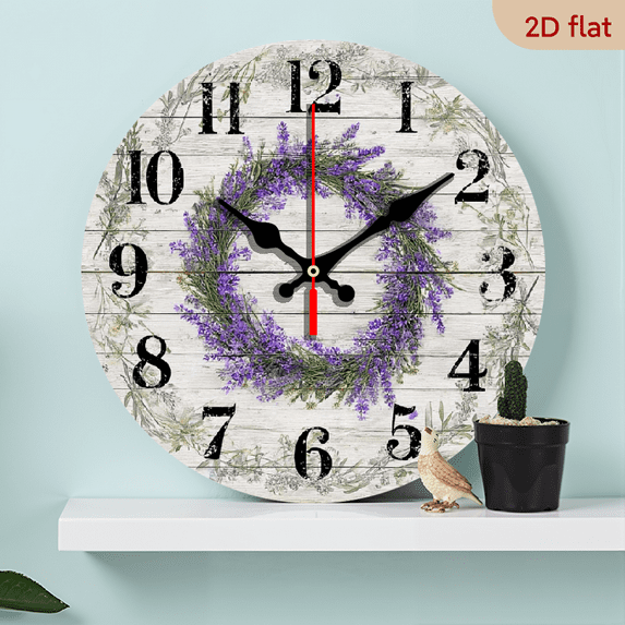 2D Flat 1pc 10Inch Wooden Silent Lavender Wall Clock - Purple Wooden ...