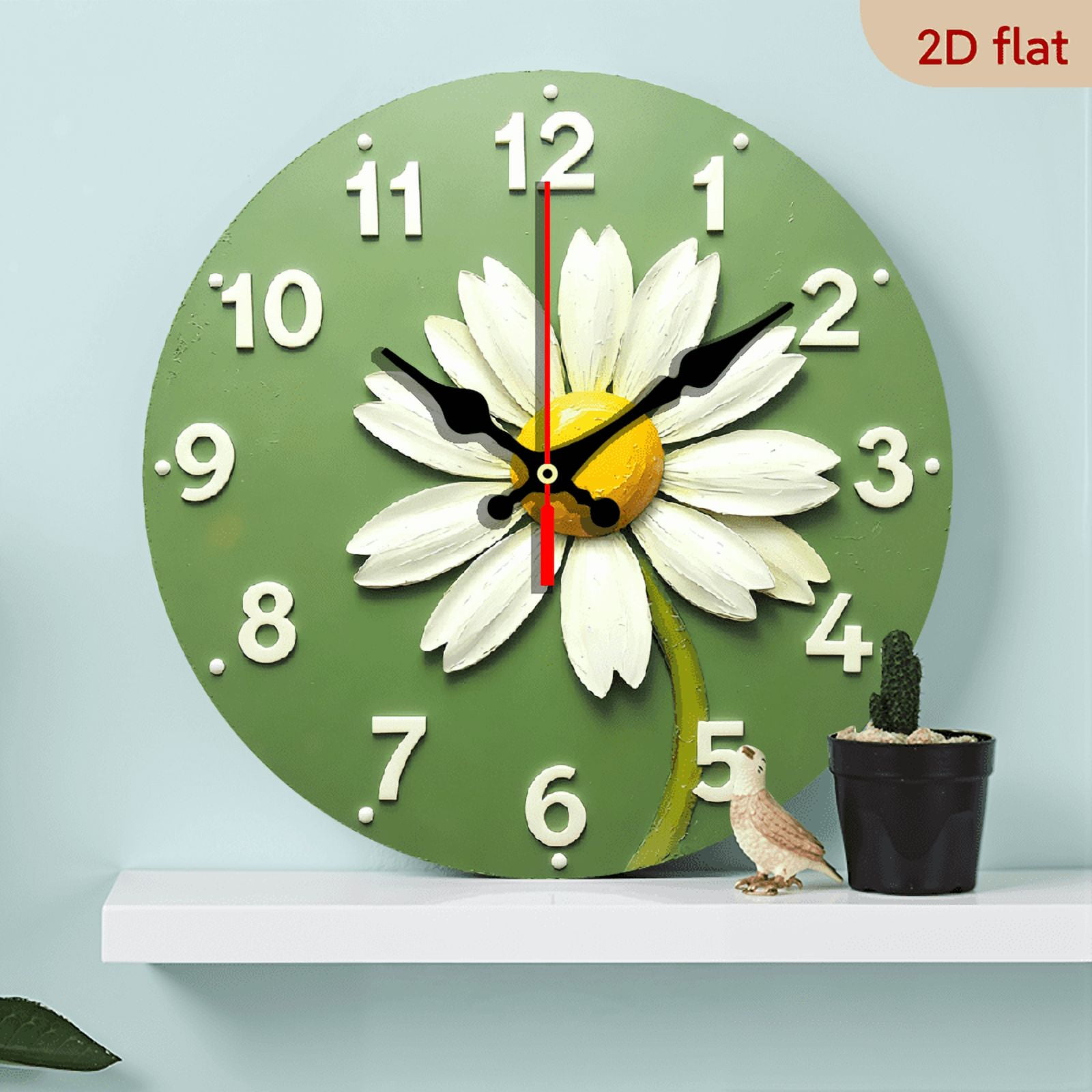 2D Flat 1pc 10Inch Wooden Silent Non-Ticking Daisy Wall Clock - 2D Flat ...