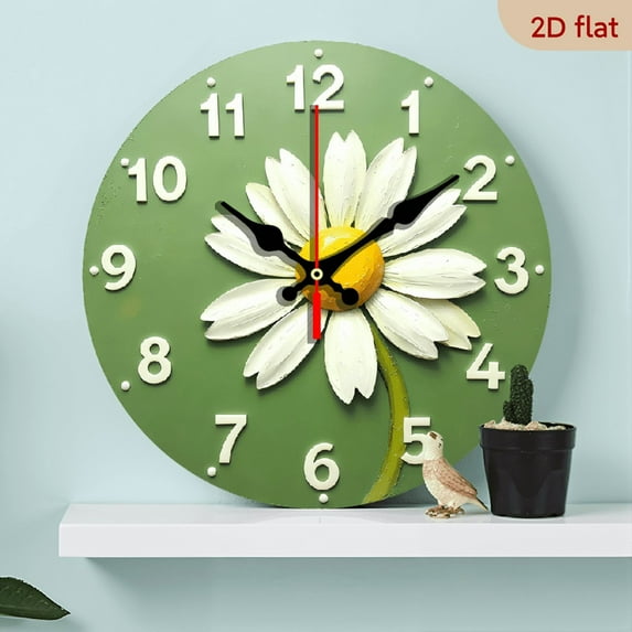 2D Flat 1pc 10Inch Wooden Silent Non-Ticking Daisy Wall Clock - 2D Flat ...
