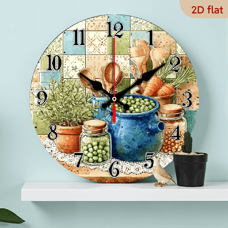 2D Flat 1pc 10Inch Wooden Silent Non-Ticking Wooden Wall Clock ...
