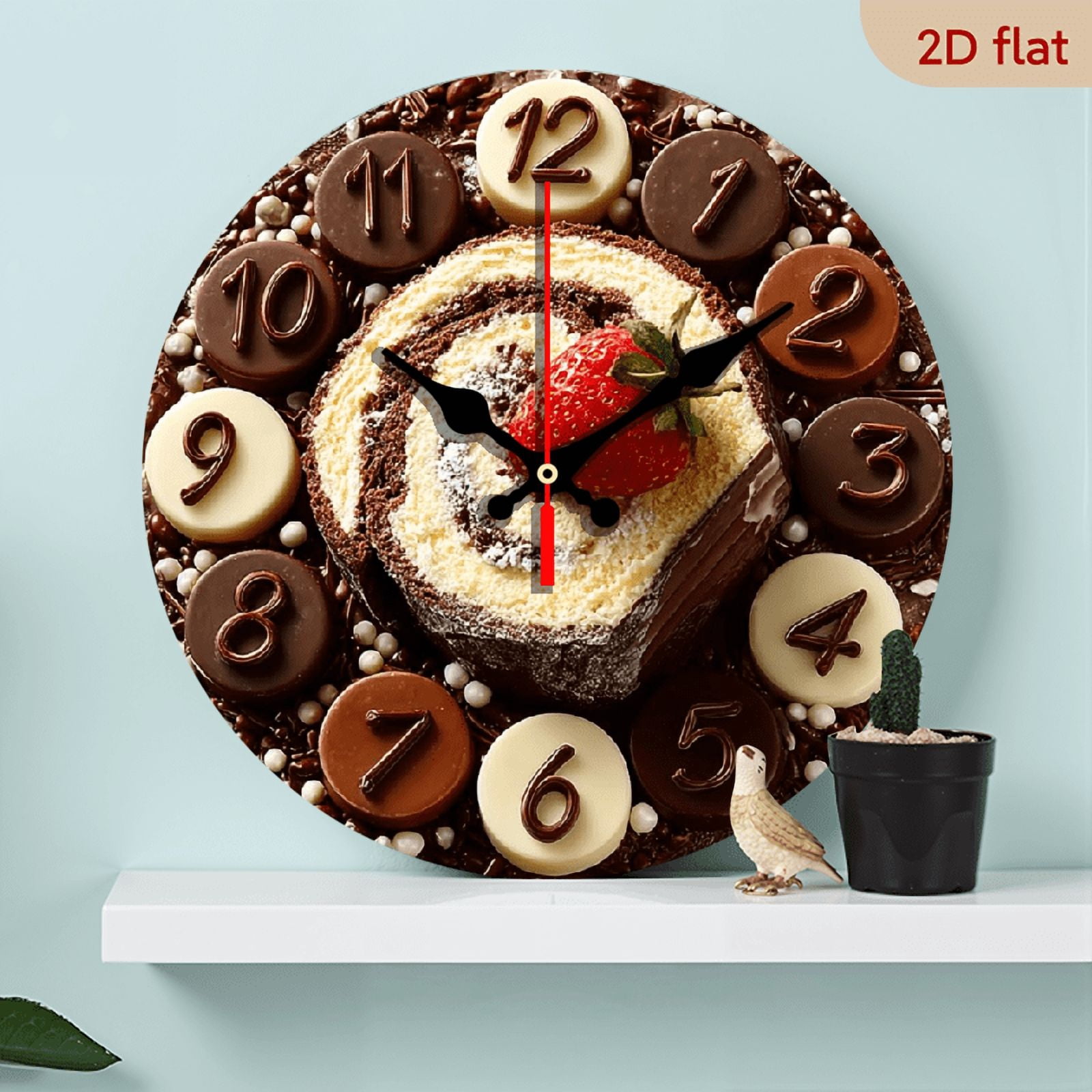 2D Flat 1pc 10Inch Wooden Silent Round Chocolate Cake Roll Clock Face ...