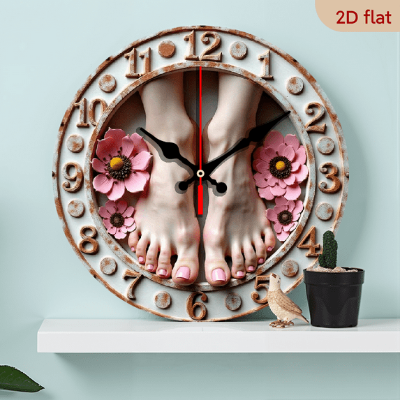 2D Flat 1pc 10Inch Wooden Silent Wall Clock with Artistic Pedicure ...