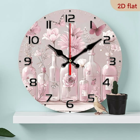 2D Flat 1pc 10Inch Wooden Silent Wall Clock with Bottle and Fresh ...