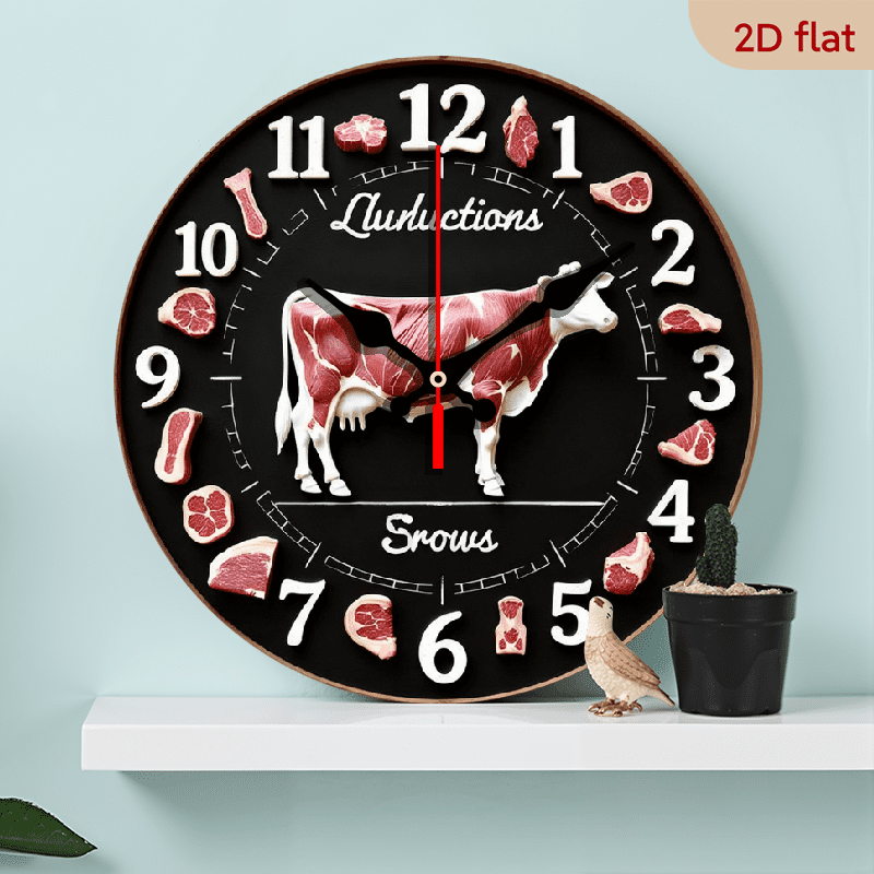 2D Flat 1pc 10Inch Wooden Silent Wall Clock with Butcher'S Chart Design ...