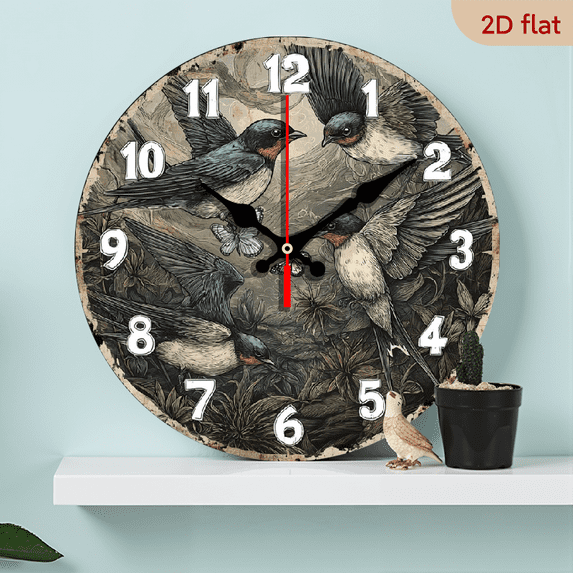 2D Flat 1pc 10Inch Wooden Silent Wall Clock - Modern Minimalist Office ...