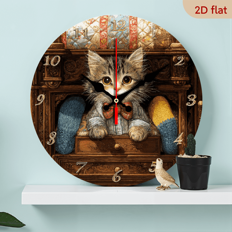 2D Flat 1pc 10Inch Wooden Silent Wall Clock Non-Ticking Wooden ...