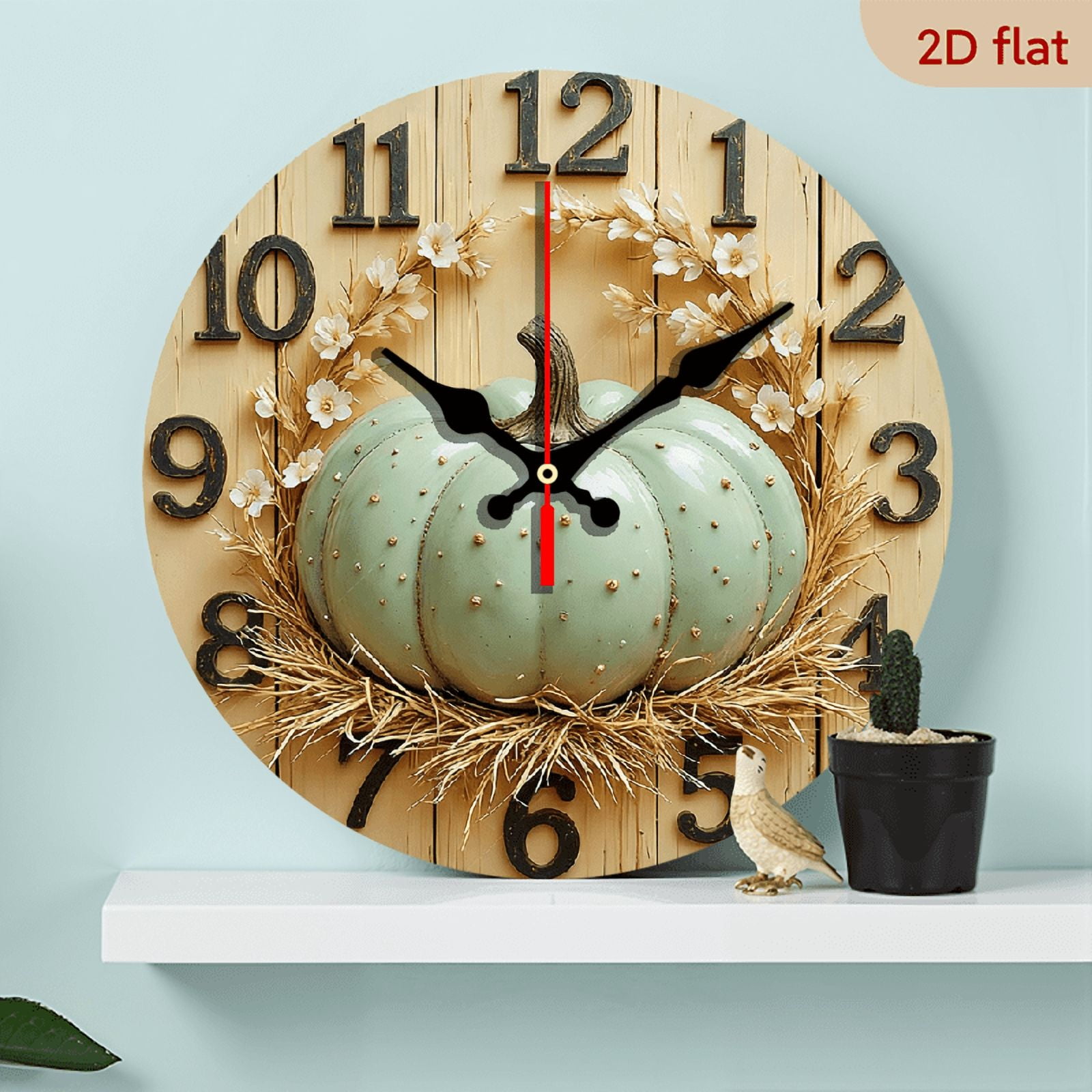 2D Flat 1pc 10Inch Wooden Silent Wall Clock Rustic Pumpkin Wall Clock ...