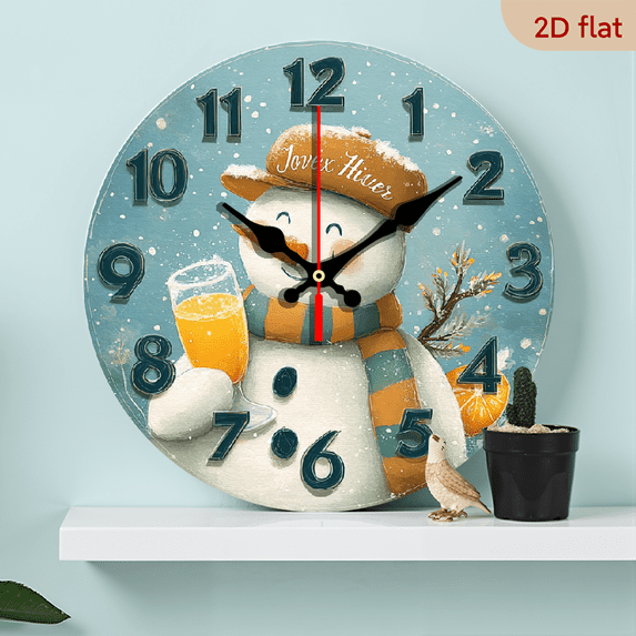 2D Flat 1pc 10Inch Wooden Snowman Orange Juice Theme Clock Silent, Wall ...