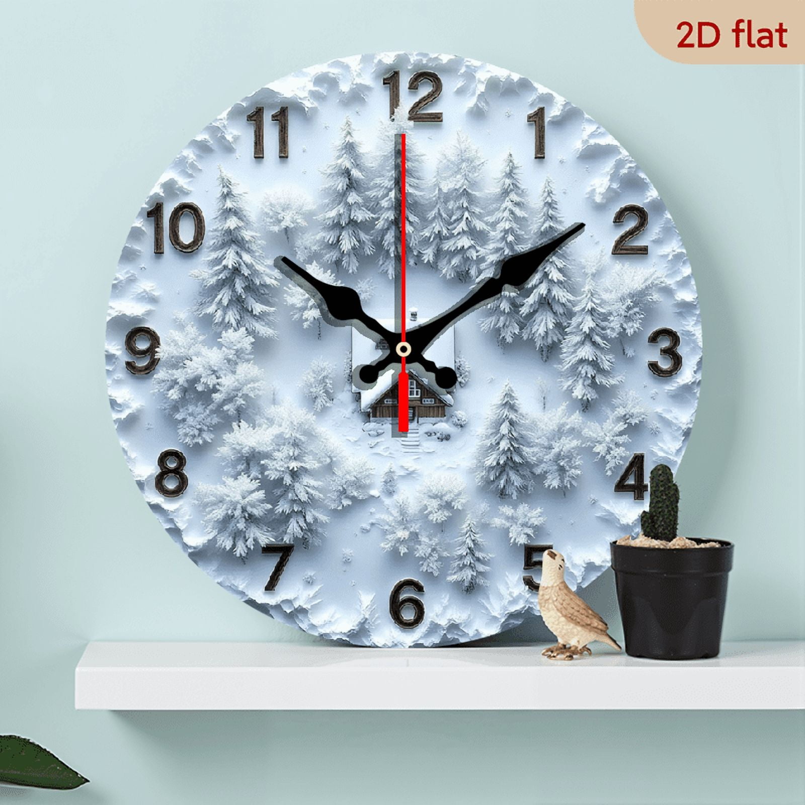 2D Flat 1pc 10Inch Wooden Snowy Clock Theme Design, Christmas ...