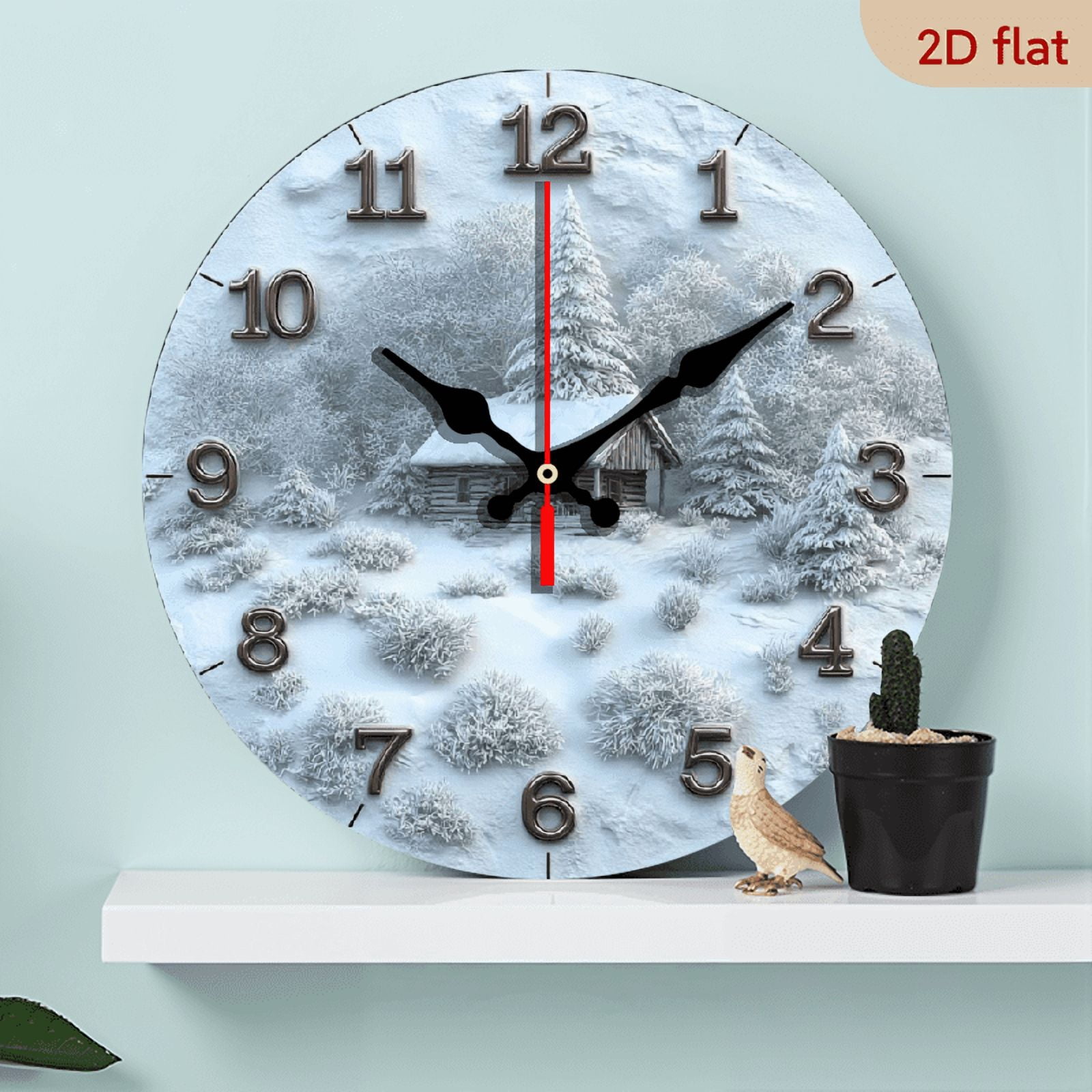 2D Flat 1pc 10Inch Wooden Snowy Clock Theme Design ...
