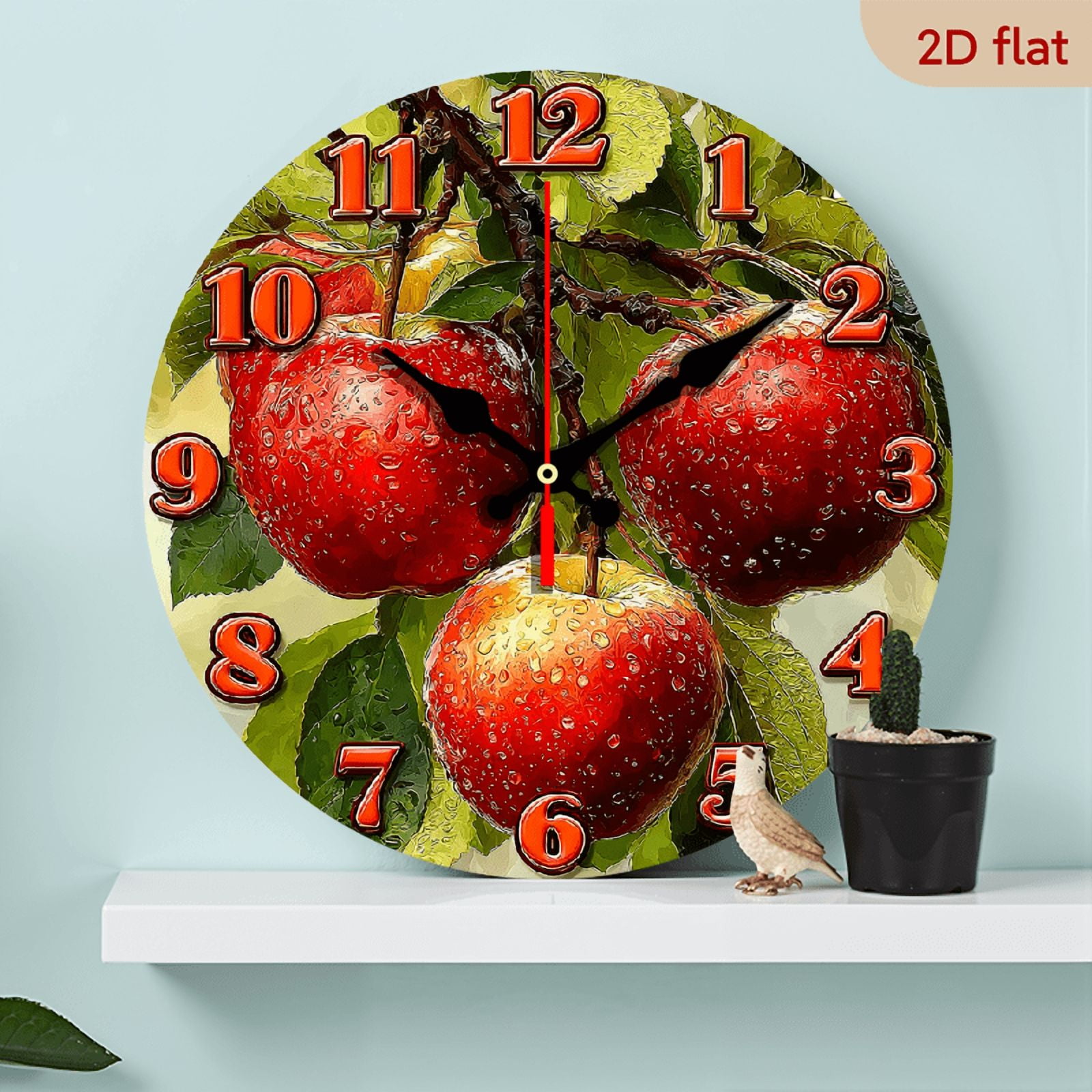 2D Flat 1pc 10Inch Wooden Style Vintage Apple Wall Clock - Quartz ...
