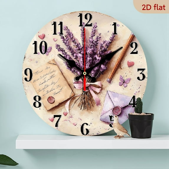 2D Flat 1pc 10Inch Wooden Vintage Floral Wall Clock - Non-Ticking ...
