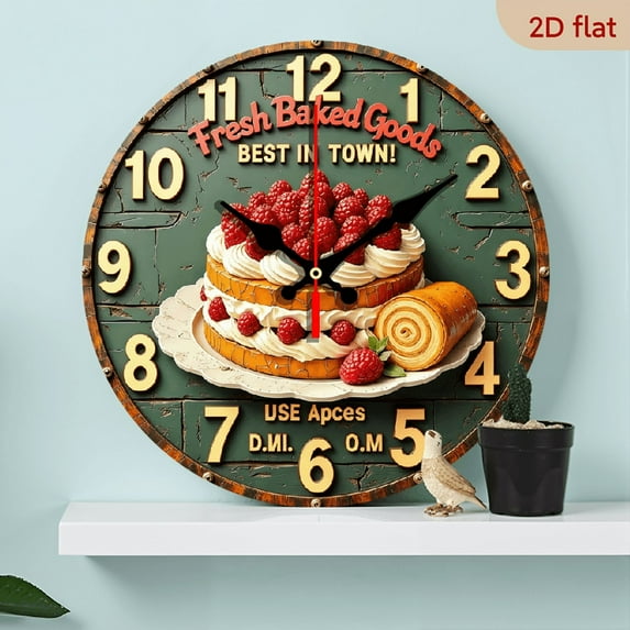 2D Flat 1pc 10Inch Wooden Vintage Raspberry Torte Cake Wall Clock - 10 ...