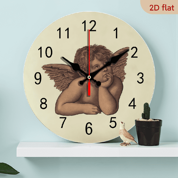 2D Flat 1pc 10Inch Wooden Wall Clock Silent Non Ticking Cute Angels ...