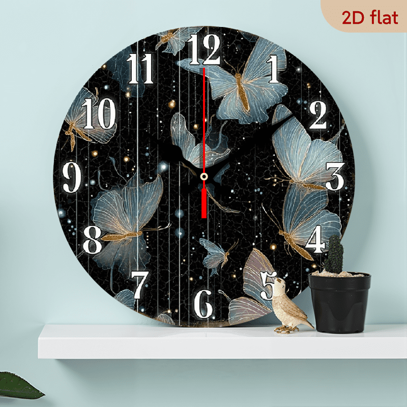 2D Flat 1pc 10Inch Wooden Wall Clock - Silent Non-Ticking, Fantasy ...
