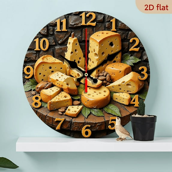 2D Flat 1pc 10Inch Wooden Wall Clocks with Cheese Design, Fashionable ...