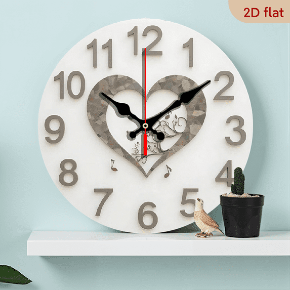 2D Flat 1pc 10Inch Wooden Wall Clocks White Round Stone Pattern Heart ...