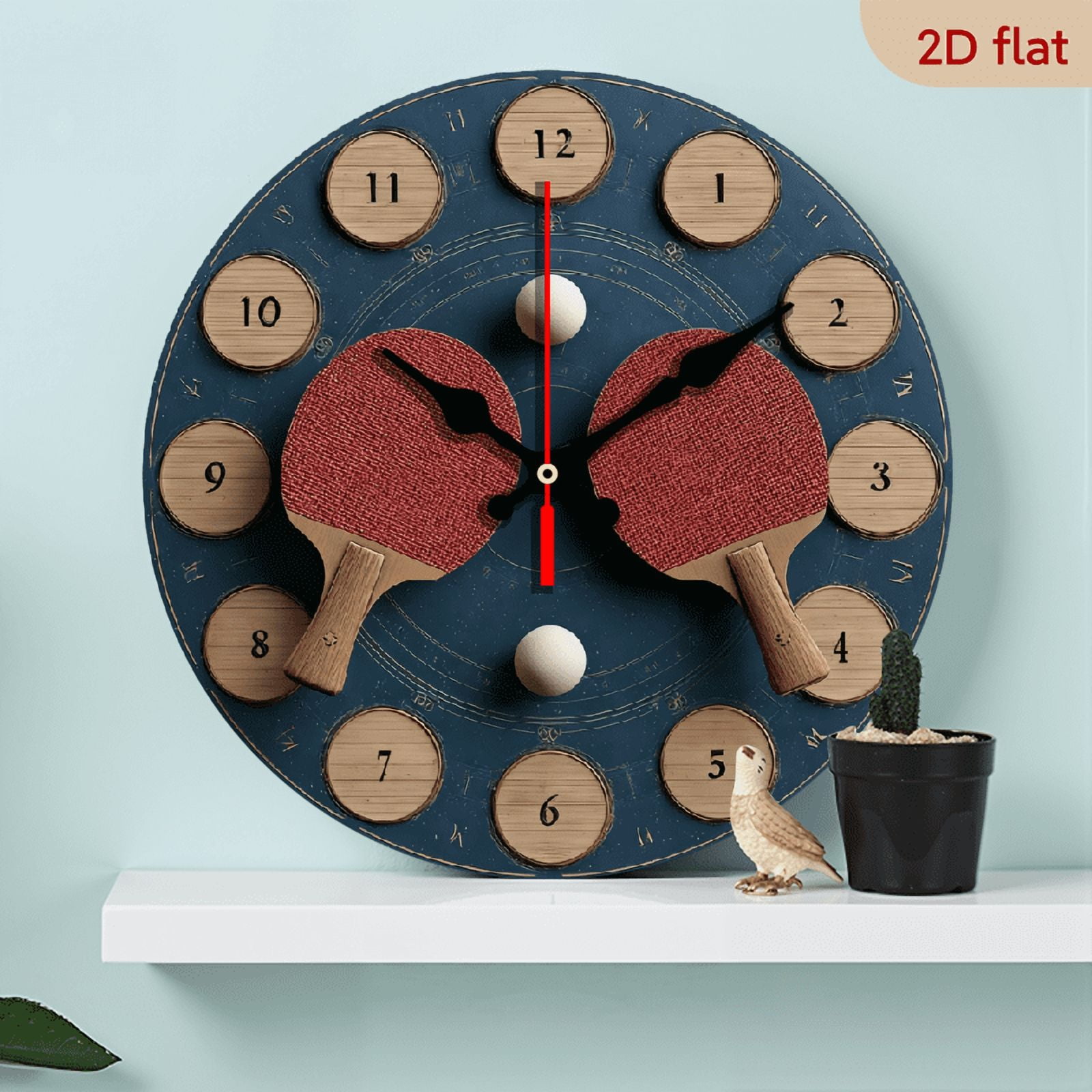 2D Flat 1pc 10Inch Wooden Ping Pong Paddle Wall Clock - Farmhouse Decor ...