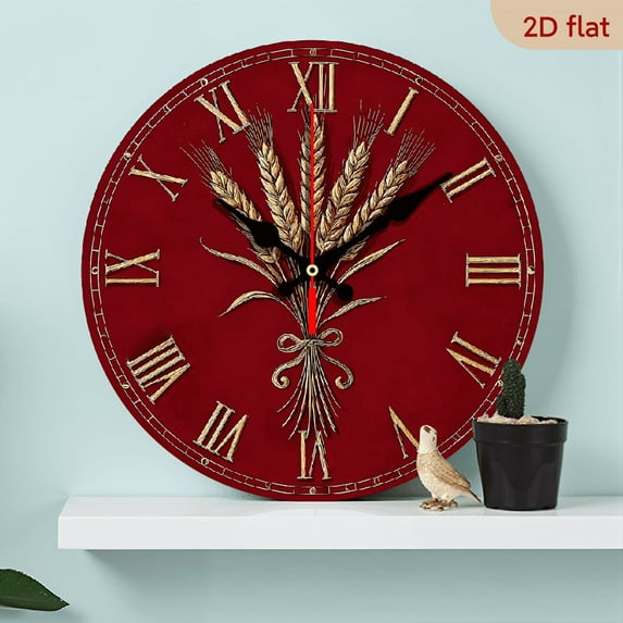 2D Flat 1pc 10Inch Wooden Round Wall Clock - Silent Non-Ticking Roman ...
