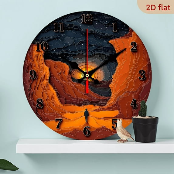 2D Flat 1pc 10Inch Wooden Silent Wall Clock with Abstract Geometric ...