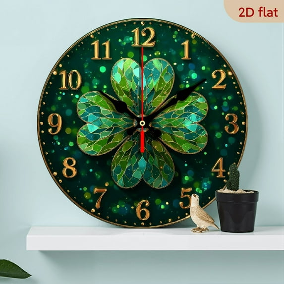 2D Flat 1pc 10Inch Wooden St Patrick'S Day Lucky Clover Wall Clock ...
