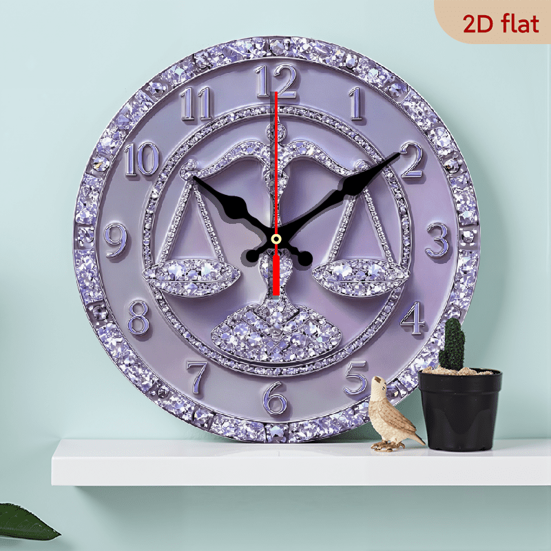2D Flat 1pc 10Inch WoodenDiamond Libra Wall Clock - Elegant Diamond ...