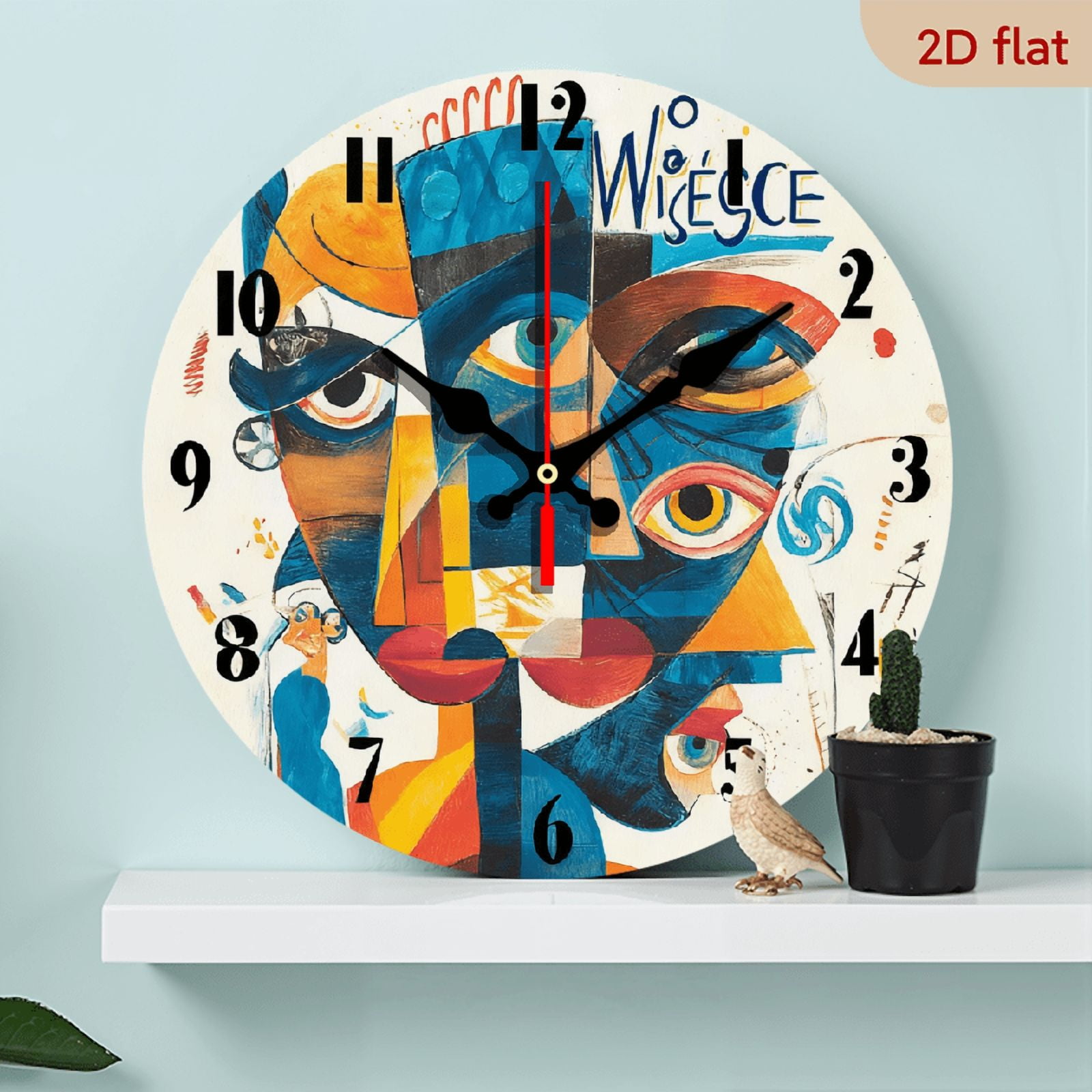 2D Flat 1pc 10Inch art themed wooden wall clock with cubist - picasso ...