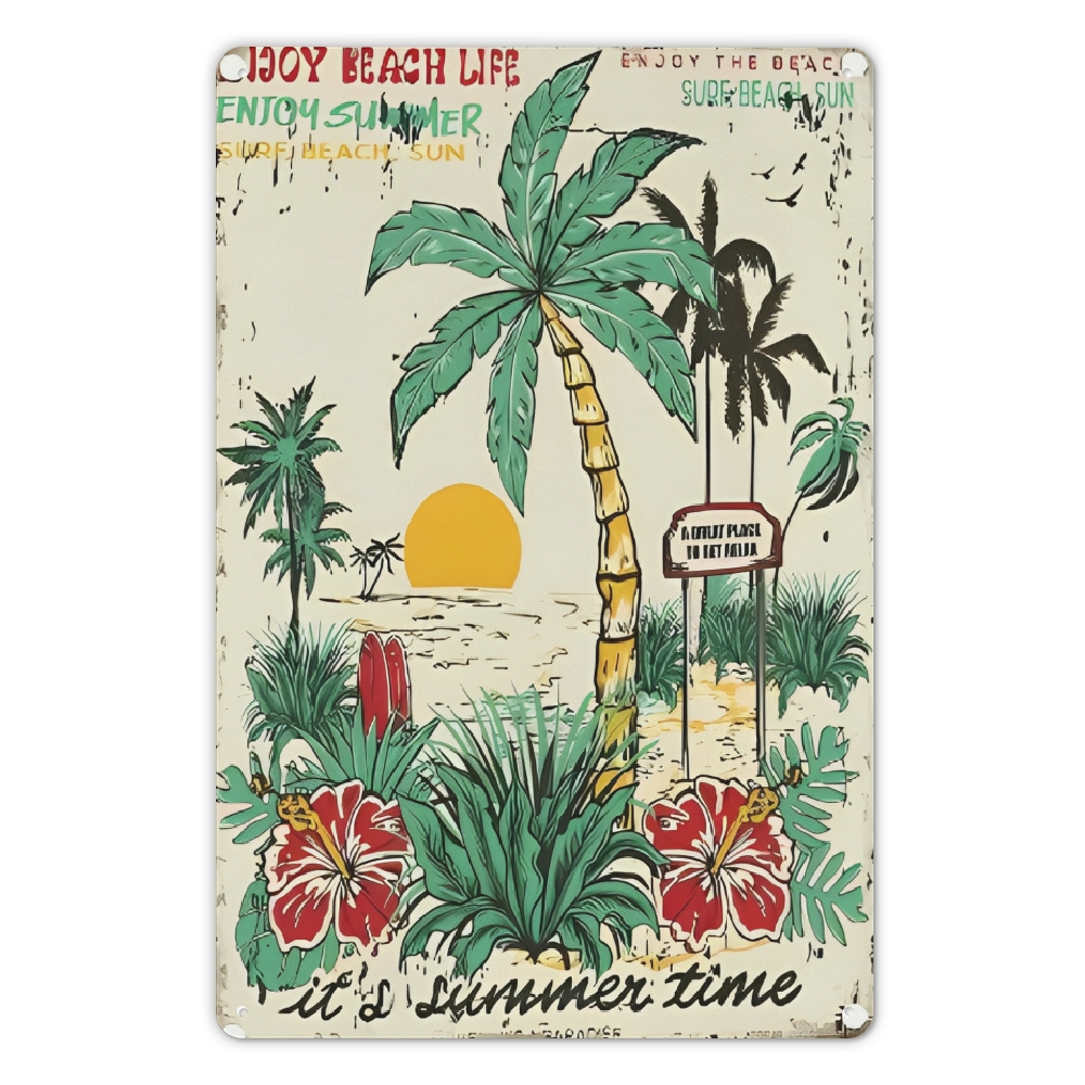 2D Flat, 1pc 12x8 Inch Tropical Beach Retro Metal Sign - Waterproof ...