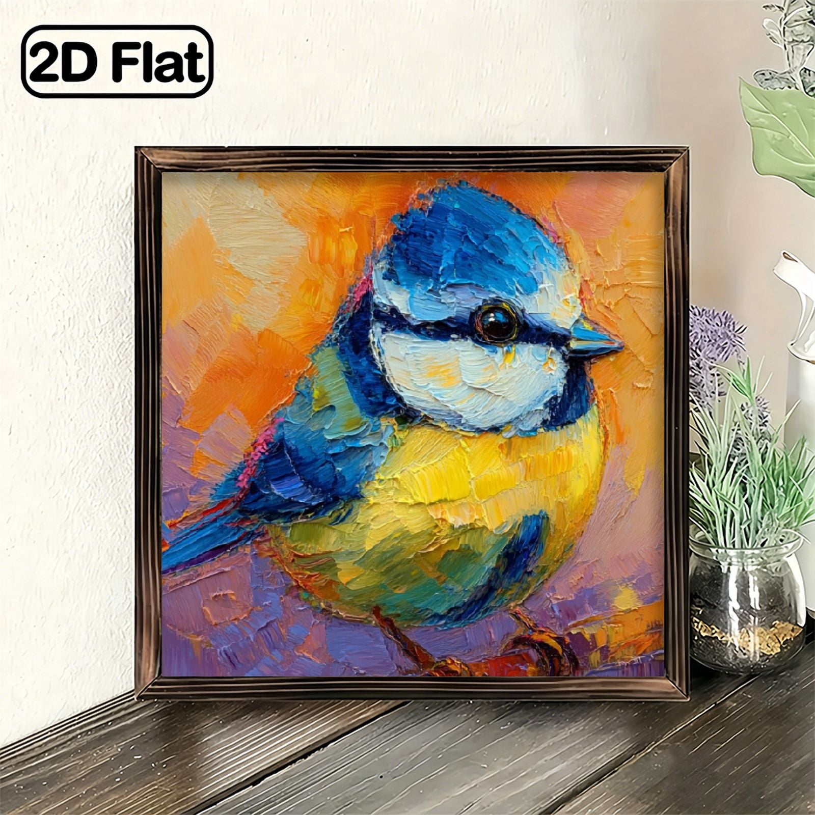 2D Flat - 1pc 2D Flat Charming Blue Gray Bird Wooden Sign With Frame ...