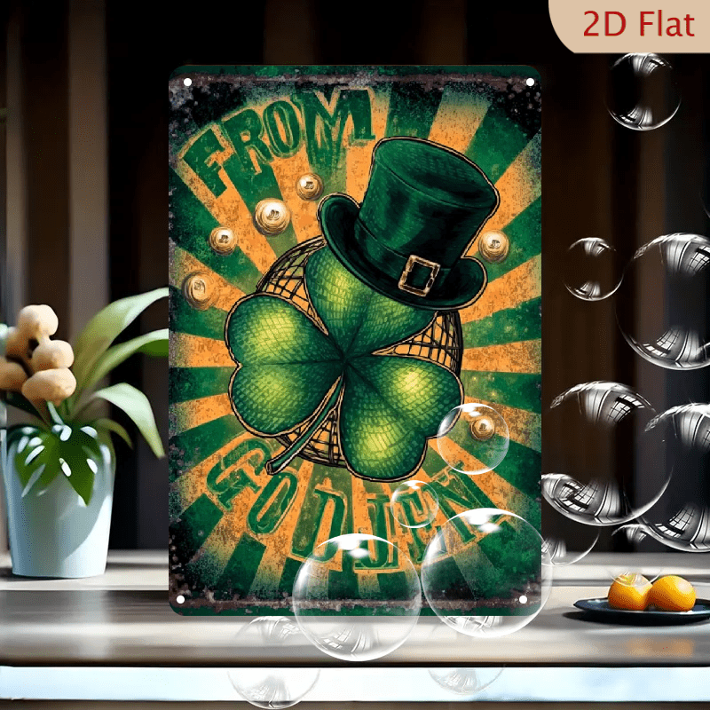 2D Flat - 1pc of 2D Flat Metal Sign, Luy Clover Hat Tin Sign, St ...