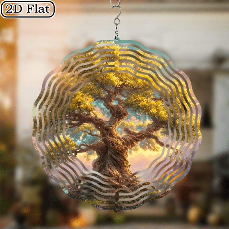2D Flat 1pc 2D Flat Round Wind Chime - Animal Plant Theme Metal Frame ...