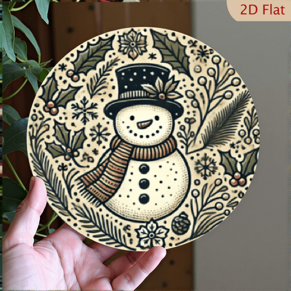 2D Flat, 1pc 8-Inch (8x8inch) Snowman with Top Hat Scarf Metal Aluminum ...