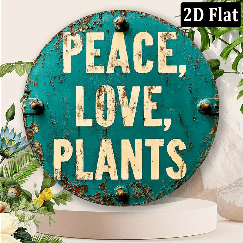 2D Flat, 1pc 8 Inch Round Aluminum Wall Sign - Rustic Peace, Love ...