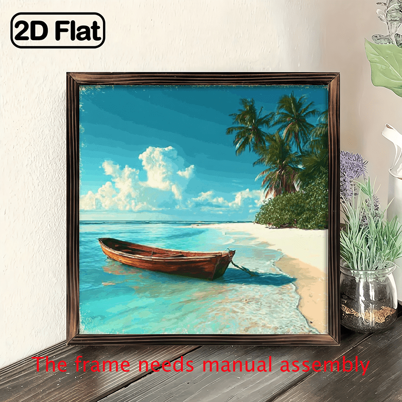 2D Flat, 1pc 8-Inch Vintage Wooden Frame Art Print - Beach Paradise ...