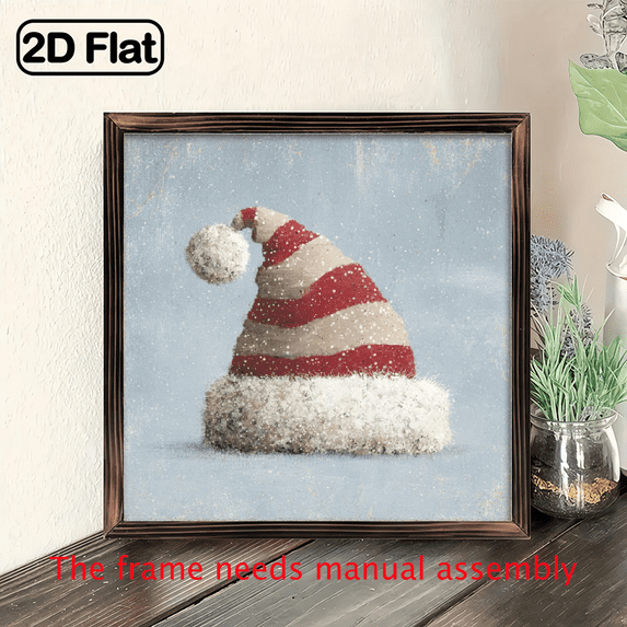 2D Flat, 1pc 8 inch Christmas Art, Winter Snowy Scene with Red Striped ...