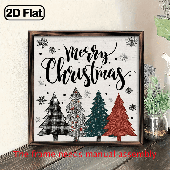 2D Flat, 1pc 8 inch Rustic Farmhouse Merry Christmas Sign with Black ...