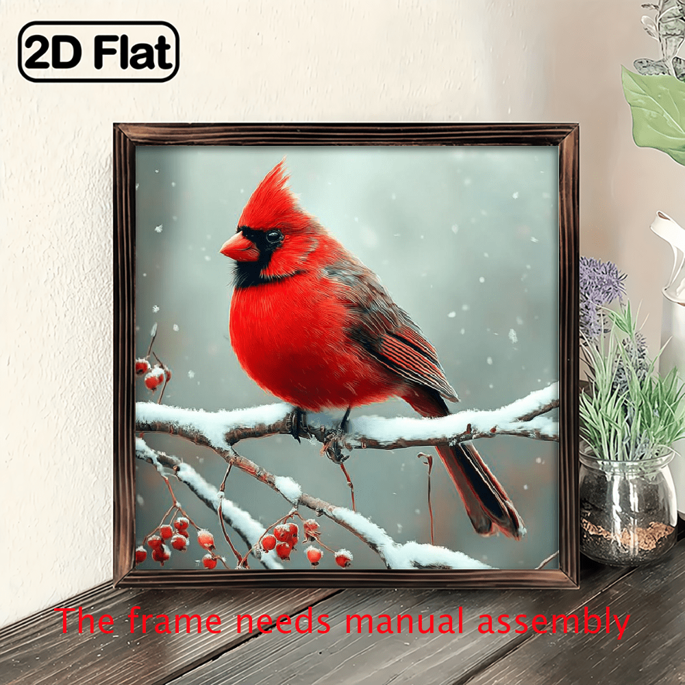2D Flat, 1pc, 8-inch, Vintage Wooden Frame Art Signs, Red Cardinal Bird ...