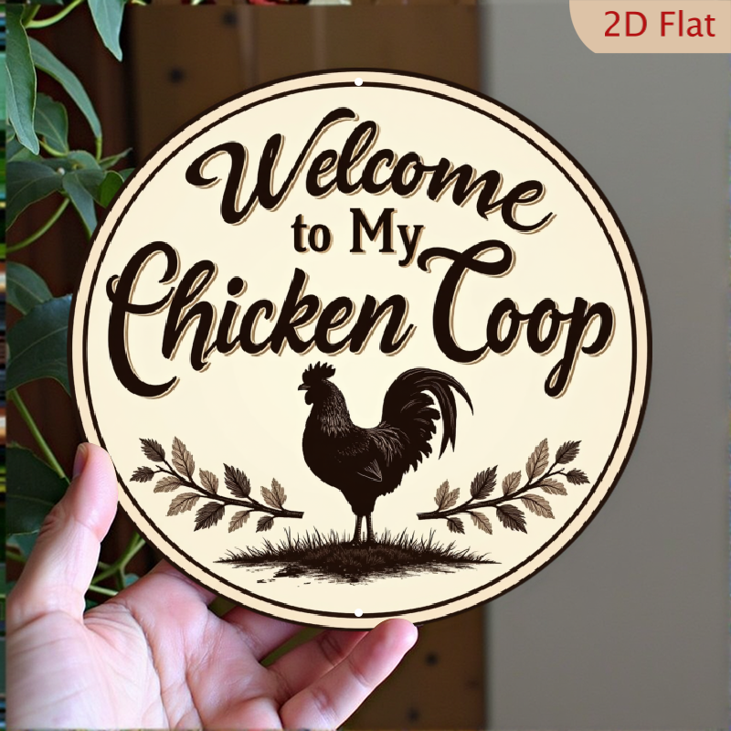 2D Flat, 1pc 8inRustic Aluminum Chicken Coop Welcome Sign - Distressed ...